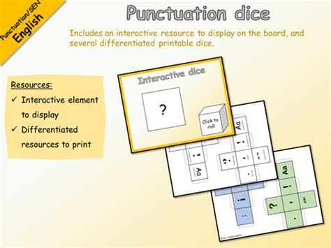English Punctuation Dice Teaching Resources