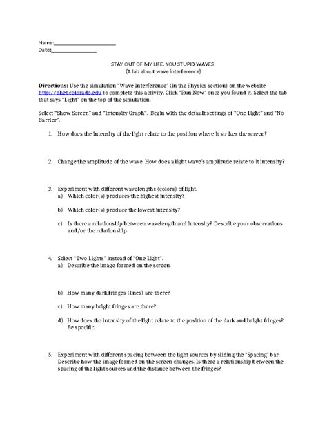 Ph ET Interference Lab Name Date STAY OUT OF MY LIFE YOU STUPID