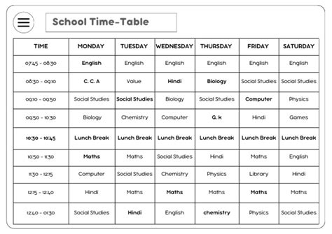 School Time Table Pdf