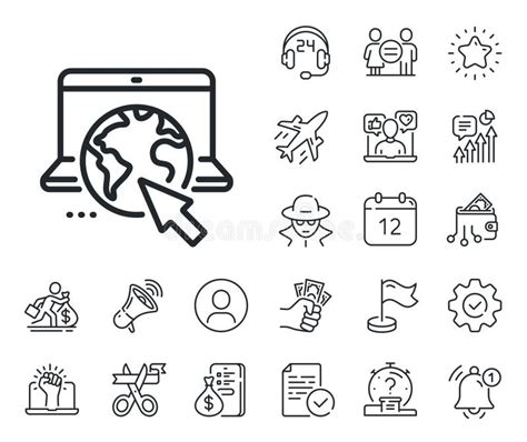Internet Line Icon Online Web Service Sign Salaryman Gender Equality And Alert Bell Vector