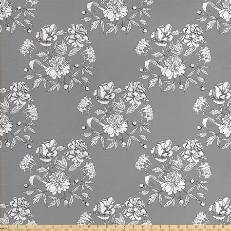 Vintage Fabric By The Yard Continuous Greyscale Pattern With Delicate