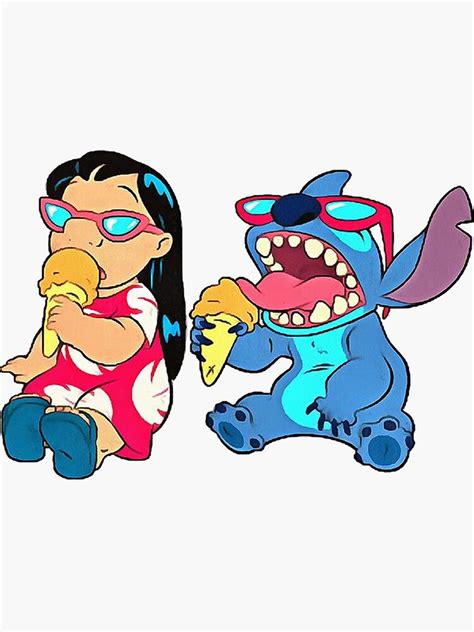 Pegatina Lilo Y Stitch Comiendo Helado De Reditprints Redbubble