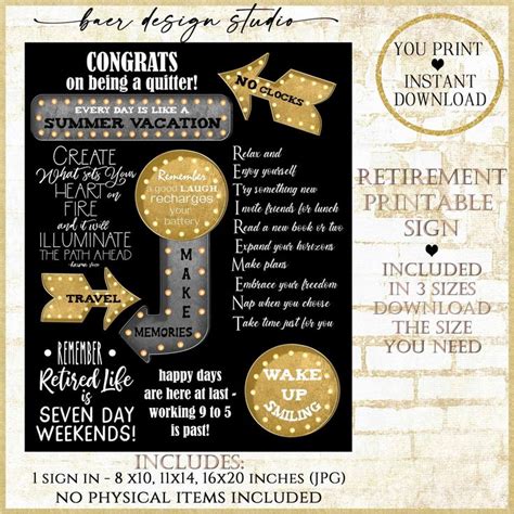 Retirement Rules Printable Signretirement Black And Gold Digital Sign