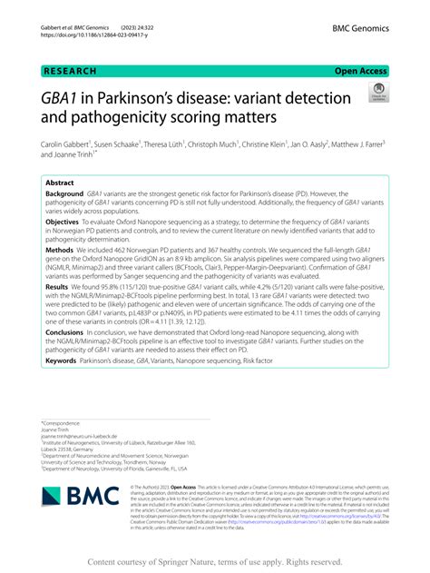 Pdf Gba1 In Parkinsons Disease Variant Detection And Pathogenicity Scoring Matters