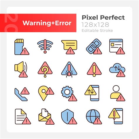 Warning Signals Pixel Perfect RGB Color Icons Set Problem And Issue