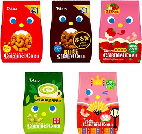 Jp 東ハト キャラメルコーン 5種アソート （ オリジナル ビター 練乳いちご味 宇治抹茶ラテ味 もも
