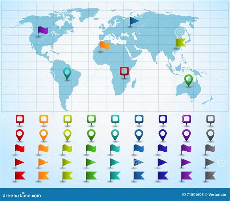 Map Pointers On World Map Stock Vector Illustration Of Asia 71502608