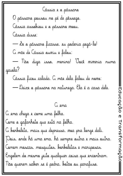 Blog Educação E Transformação 👍caderno De Leitura Textos Com Letra