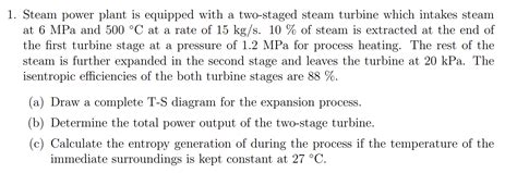 Solved Steam Power Plant Is Equipped With A Two Staged Steam Chegg