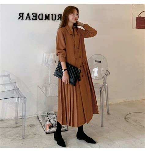 패치워크 원피스 와이드 루즈핏 빅사이즈 정장 캐쥬얼 더블 단추 Bf 트렌치코트 무릎넘어 롱 플리츠 트렌드 티몬