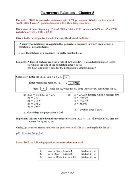 Recurrence Relations Recurrence Relation Teaching Mathematics