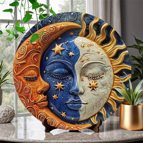 Temu｜sun Moon Arte De Pared Redondo De Aluminio De 8x8 Decoración