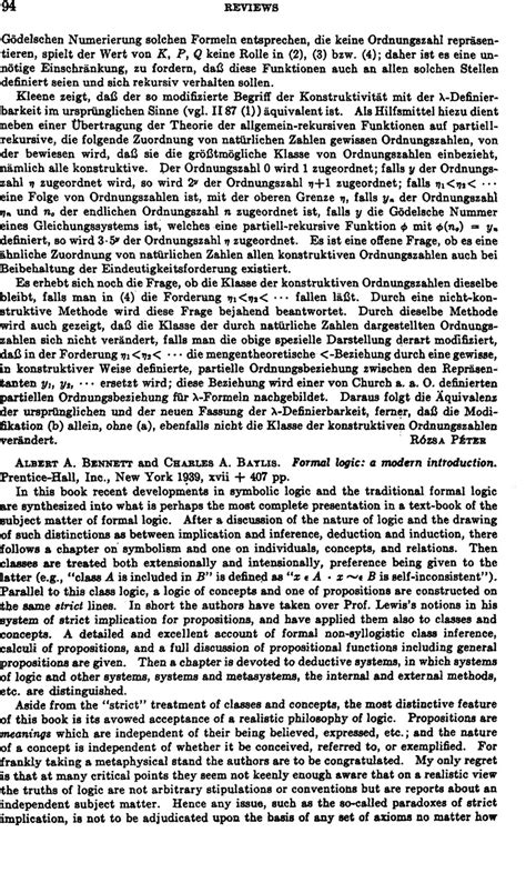Albert A Bennett And Charles A Baylis Formal Logic A Modern