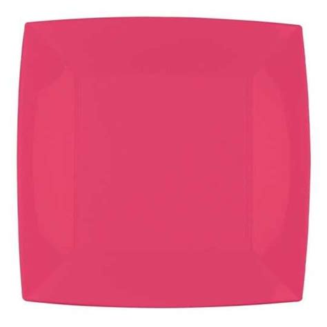 8 Assiettes carrées plastique réutilisable corail 23 cm