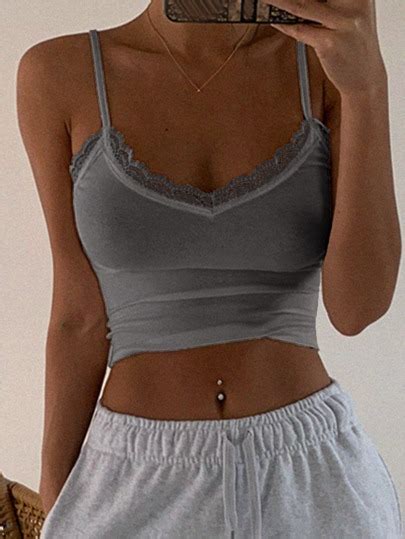 Dazy Lace Trim Crop Cami Top Shein Uk