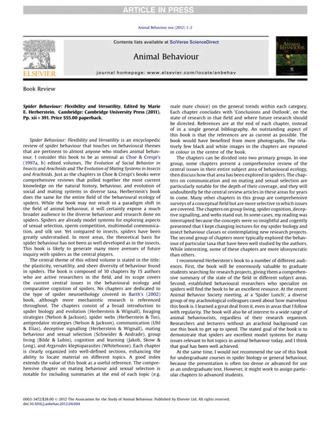 Pdf Spider Behaviour Flexibility And Versatility Pdf Spider Behaviour Flexibility And Versatility