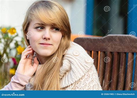 Girl With Long Blond Hair Outdoors Stock Image Image Of Smiling