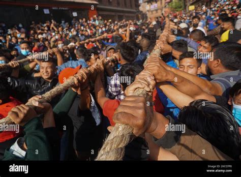 Devotees Pull A Chariot Carrying An Idol Of Hindu God Bhairav During