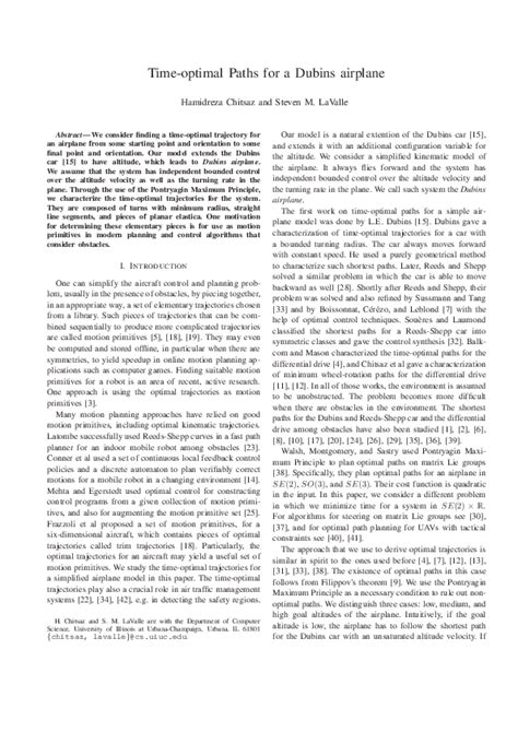 Pdf Time Optimal Paths For A Dubins Airplane