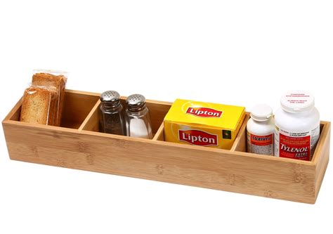 YBM Home Bamboo Drawer Organizer Storage Box With 4 Compartments Tray