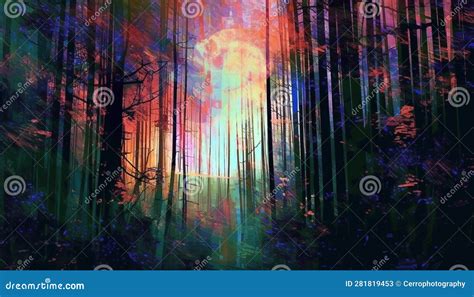 Abstract Image Of A Glitch Forest Background Fluorescent Tropical