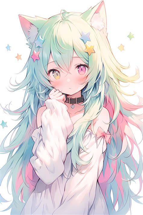 Download Wallpaper 3584x5376 Girl Heterochromia Neko Stars Anime Hd