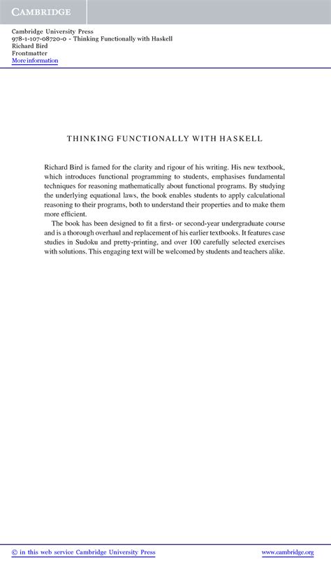 Thinking Functionally With Haskell T H I N K I N G F U N C T I O Na L Ly W I T H H A S K E L L