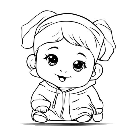 Милый мальчик мультфильм векторная иллюстрация Черно белый контур Премиум векторы
