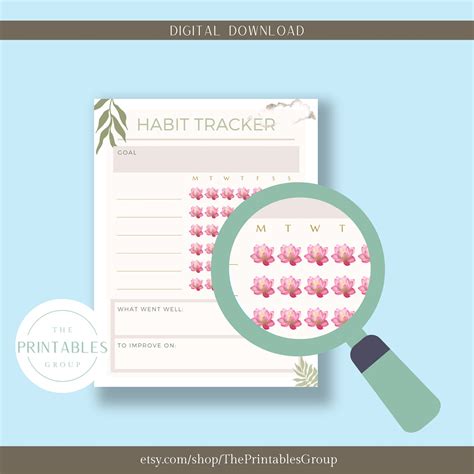 Habit Tracker Printable Pink Zen Habit Trackers Self Care Journal Tracker Pages Daily Planner