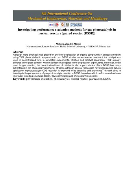 Pdf Investigating Performance Evaluation Methods For Gas Photocatalysis In Nuclear Reactors