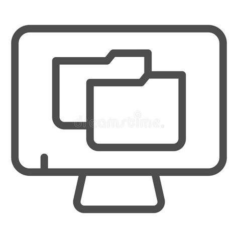 Monitor With Folder Line Icon File Folder On Pc Vector Illustration