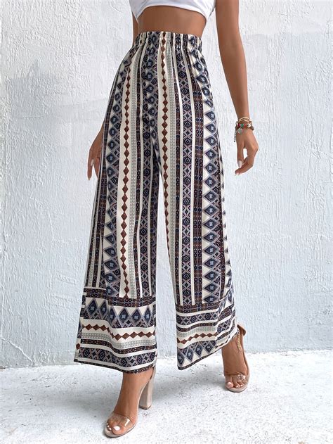 Random Geo Print Wide Leg Pants Printed Wide Leg Pants Womens Casual