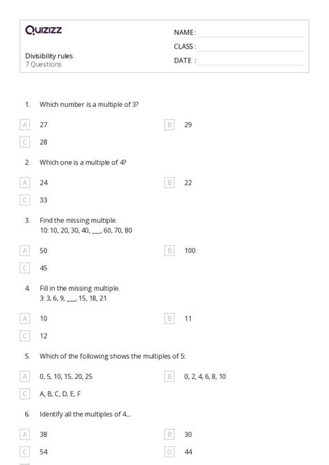 50 Divisibility Rules Worksheets For 3rd Class On Quizizz Free And Printable