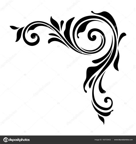 Vector Floral Decorative Corner Element Isolated White Background