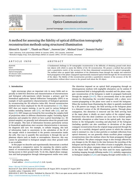 Pdf A Method For Assessing The Fidelity Of Optical Diffraction Tomography Reconstruction