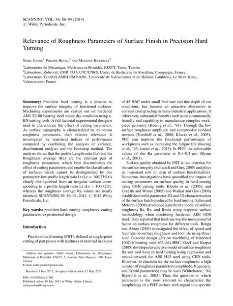 relevance of roughness parameters of surface finish in precision hard