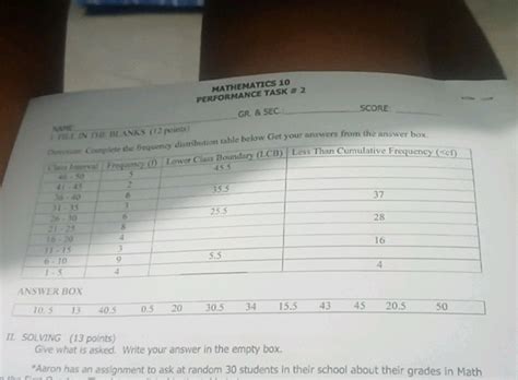 Mathematics Performance Task Gr B Sec Studyx
