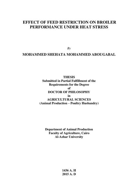 Pdf Effect Of Feed Restriction On Broiler Performance