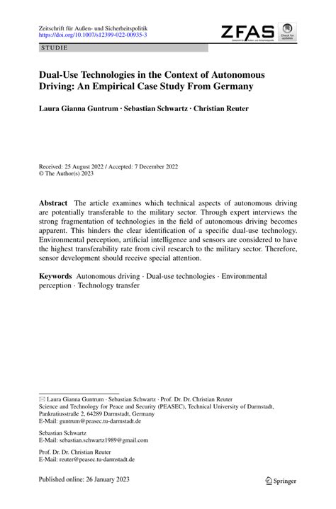 pdf dual use technologies in the context of autonomous driving an
