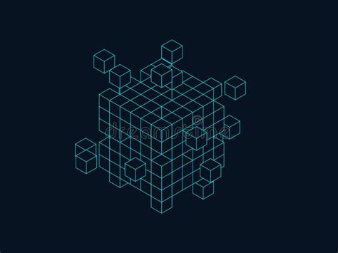 Wireframe Cube From Small Cubes Big Data Concept Stock Vector