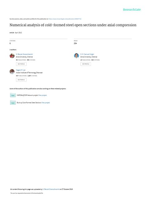 Numerical Analysis Of Cold Formed Steel Open Sections Under Axial Compression Pdf Buckling