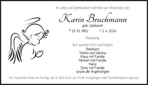 Traueranzeigen Von Karin Bruchmann Trauerflzde
