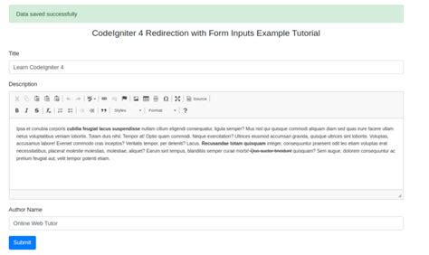 codeigniter 4 redirection with form inputs example tutorial