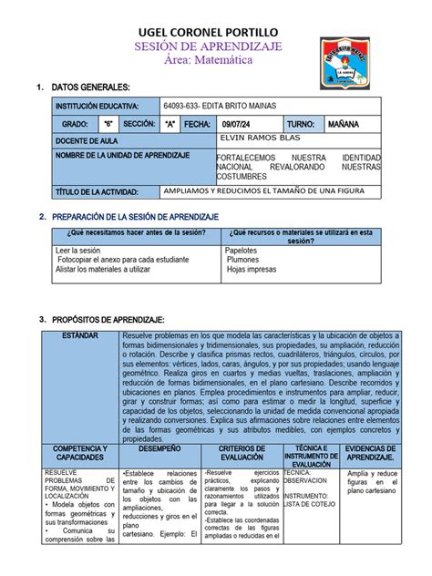 Sesion De Aprendizaje Matematica Pdf Sistema De Coordenadas