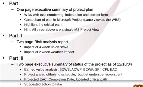 SOLVED Part I One Page Executive Summary Of Project Plan WBS With Task Numbering Indentation