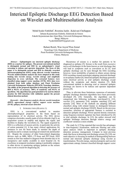 Pdf Interictal Epileptic Discharge Eeg Detection Based On Wavelet And Multiresolution Analysis