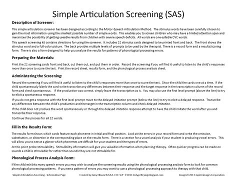 Testy Yet Trying Free Simple Articulation Screening Tool