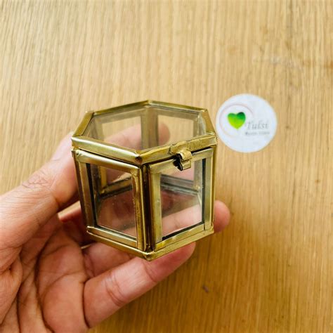 2 Vintage Metal Box For Ring Hexagon Tulsi Resin Store
