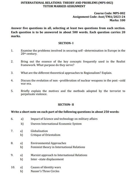 Mps 002 International Relations Theory And Problems In English Solved