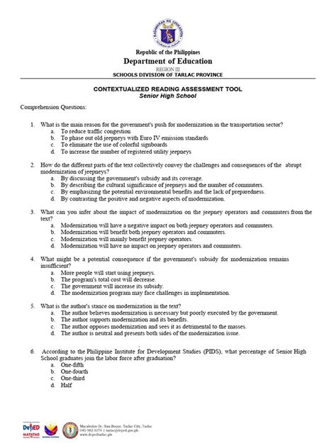 Shs Contextualized Reading Assessment Tool 1 Download Free Pdf